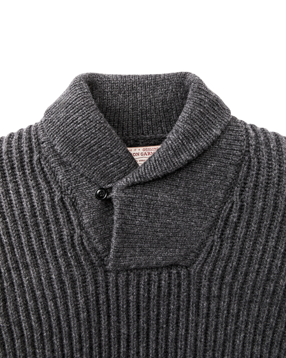 Filson | Bristol Shawl Neck Sweater - Gray Heather / Dark Charcoal ...