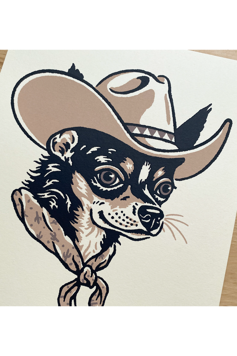 Sam Larson Black Chihuahua Cowdog 8x10in Print 418 Montana sam-larson-black-chihuahua-cowdog-8x10in-print-418-montana